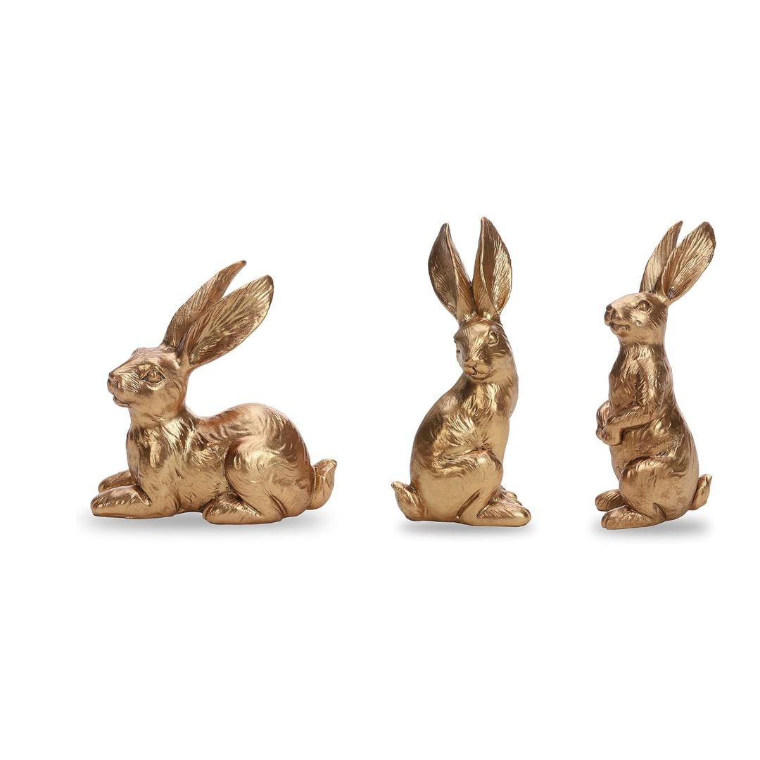 Resin Gold Decor Rabbit Figurines 3 Pk - Mik Zenon