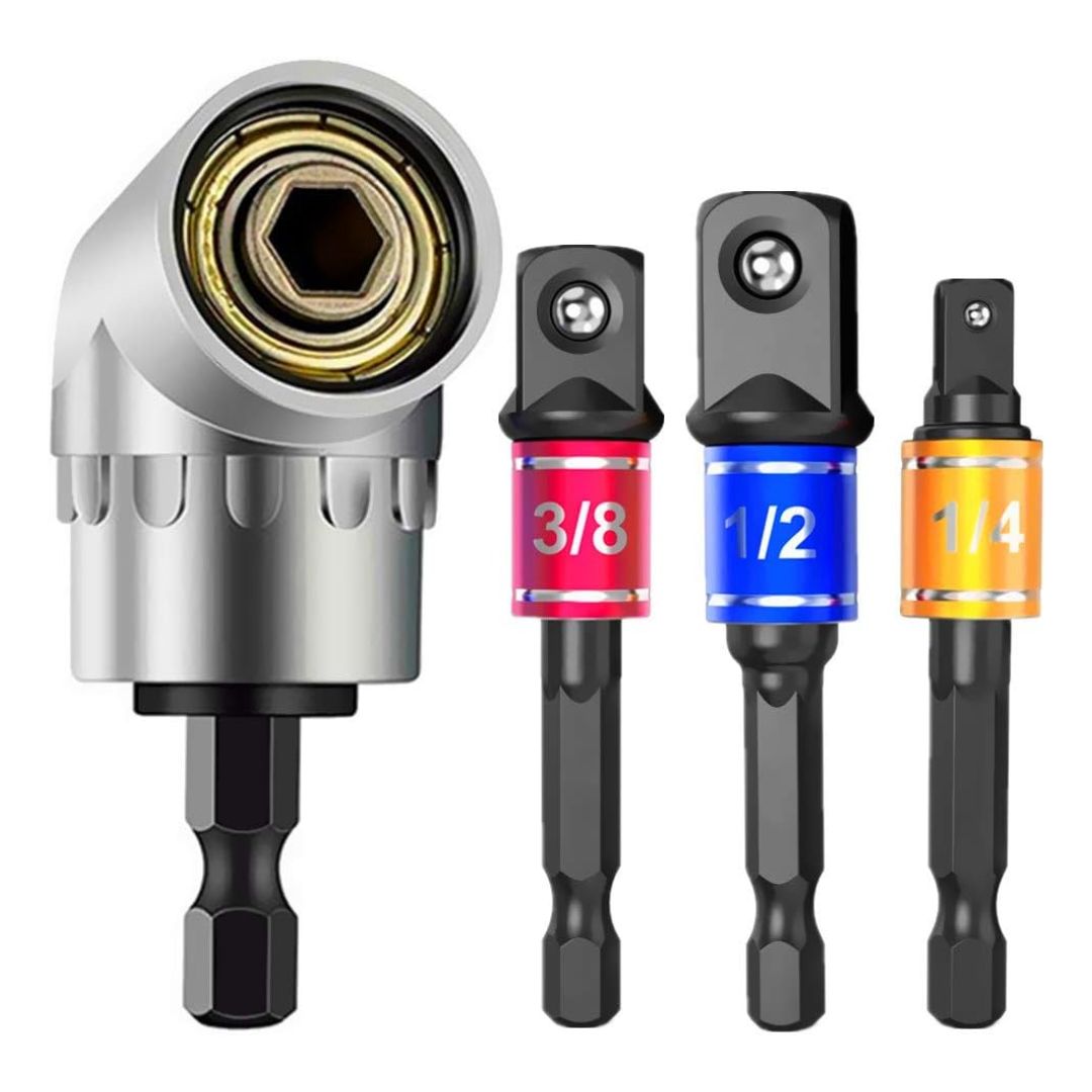 Impact Grade Driver Socket & Right Angle Drill Attachment Set (3 Pcs ...
