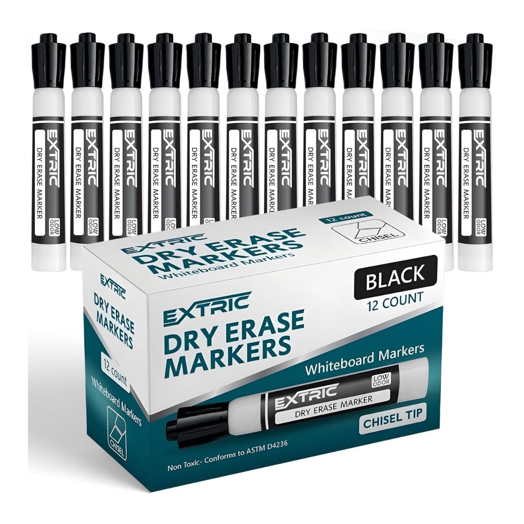 EXTRIC Black Dry Erase Markers (12 Count) - Mik Zenon