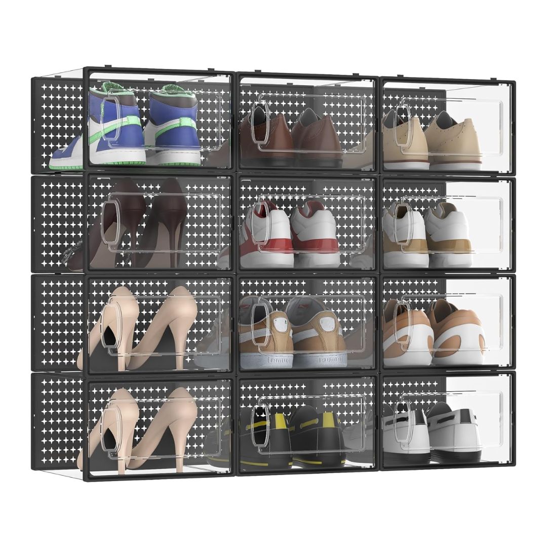 Large Clear Plastic Stackable Shoe Storage (12 Pack) - Mik Zenon