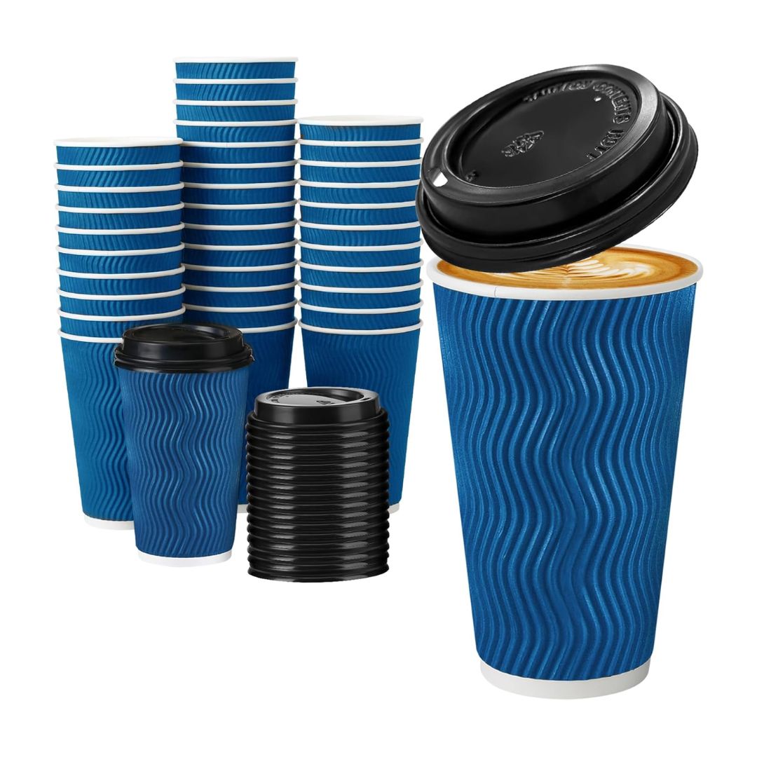 Disposable Coffee Cups with Lids (50 Pack) - Mik Zenon