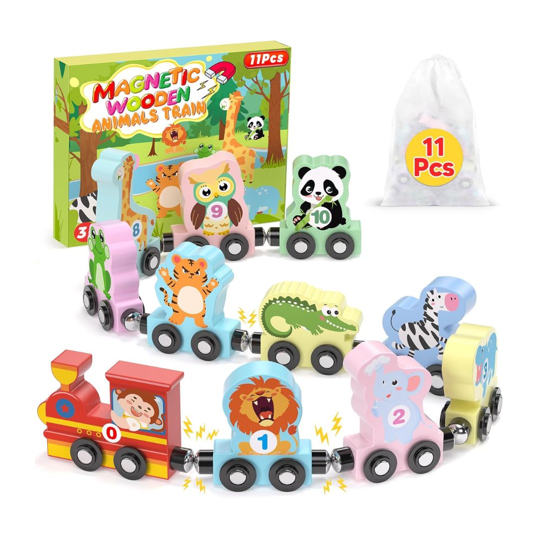 Magnetic Wooden Animal Train Set (11 Pcs) - Mik Zenon