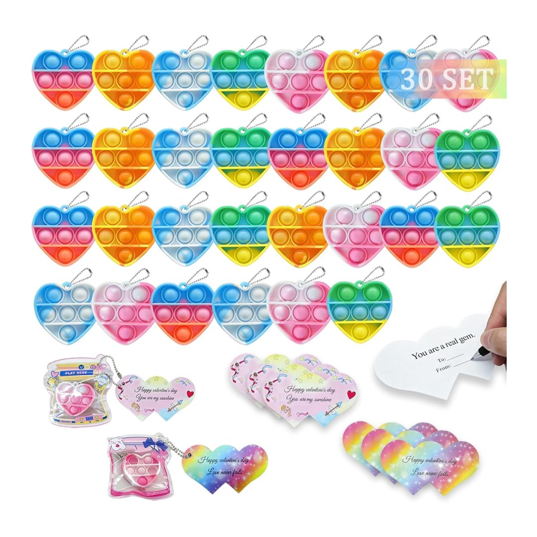 Valentines Day Pop Fidget Toys & Cards (30 Pack) - Mik Zenon